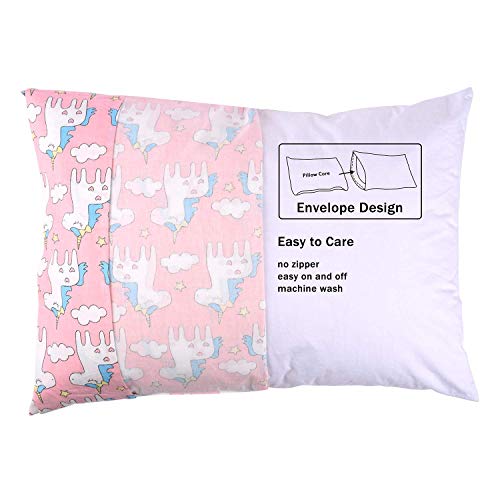 ZPECC Toddler Pillow with Pillowcase - 13 x 18 Organic Pillows for Sleeping, Soft Breathable Small Kids Pillow for Crib, Toddler Bed, Travel, Pink Unicorn (Intended for Age 2 and up)
