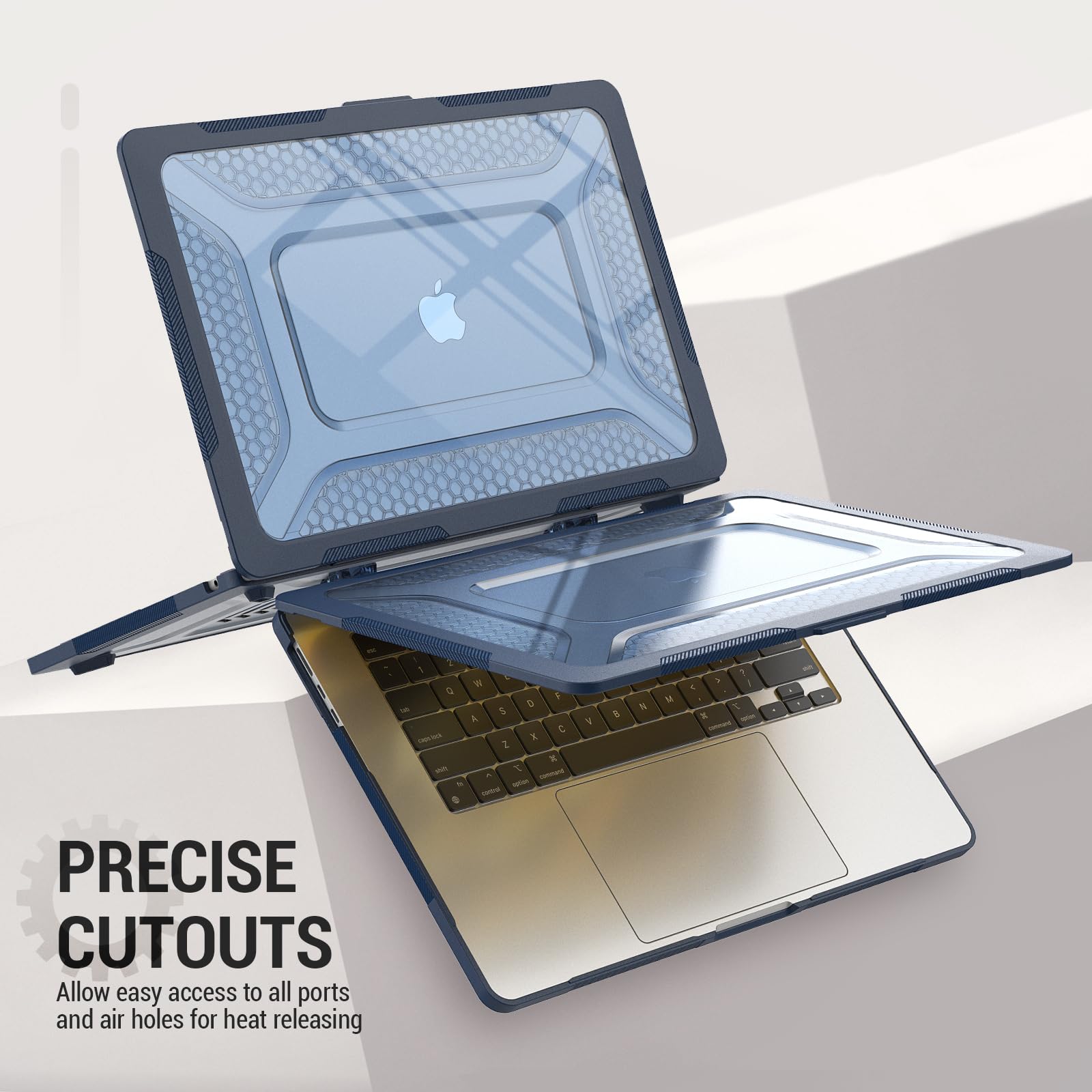 SEYMAC stock MacBook Air 15 inch Case 2024/2023 Release A3114/A2941 M3/M2 Chip, Shock-Absorbing Protection Case with Folding Stand &Mouse Pad/Bag for MacBook Air 15β A3114/A2941 M3/M2 Chip (Blue)