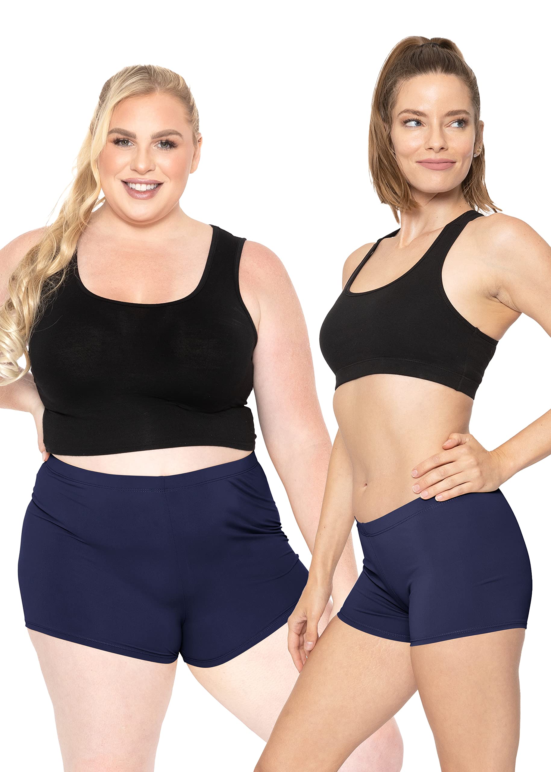 STRETCH IS COMFORT Women's Nylon Booty Shorts Navy Blue Medium