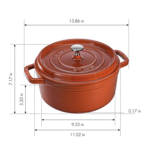 STAUB Cast Iron Dutch Oven 7-qt Round Cocotte, Made in France, Serves 7-8, Burnt Orange