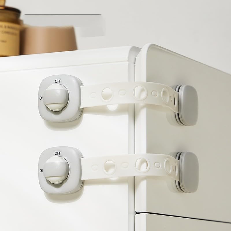 WuW-Preferred Child Safety Locks,Baby Safety Locks,Easy Lock,Double Lock,Adjustable Length,(5-Pack),Suitable for wardrobes、Drawers、refrigerators、Doors - No Drilling