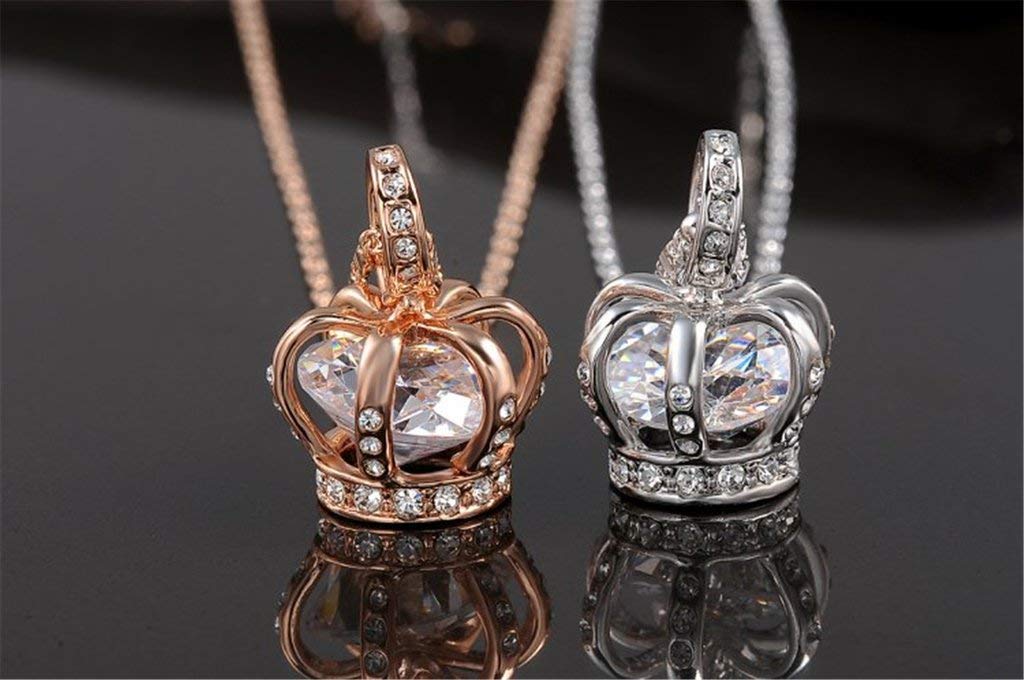 TIDOO Crown Jewelry Womens Queen and Pendant Necklace 3 Lays Rose Gold/Platinum Plated With Austrain Crystals