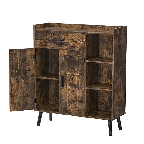 usikey Storage Cabinet, Floor Storage Cabinet with 2 Doors & 3 Shelves, Mid Century Cabinet, Accent Cabinet for Living Room, Entryway, Office, Rustic Brown