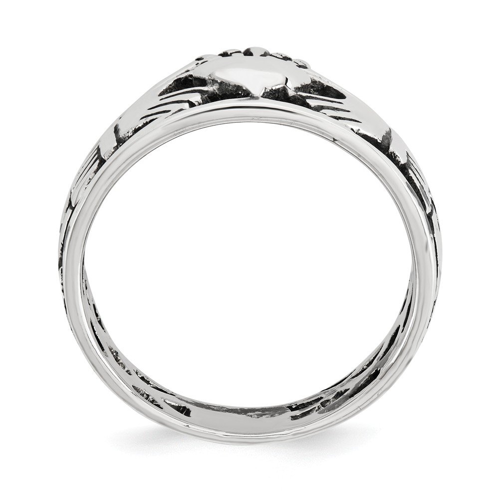 Solid 925 Sterling Silver and Vintage Antiqued Irish Claddagh Celtic Ring Band Size 7