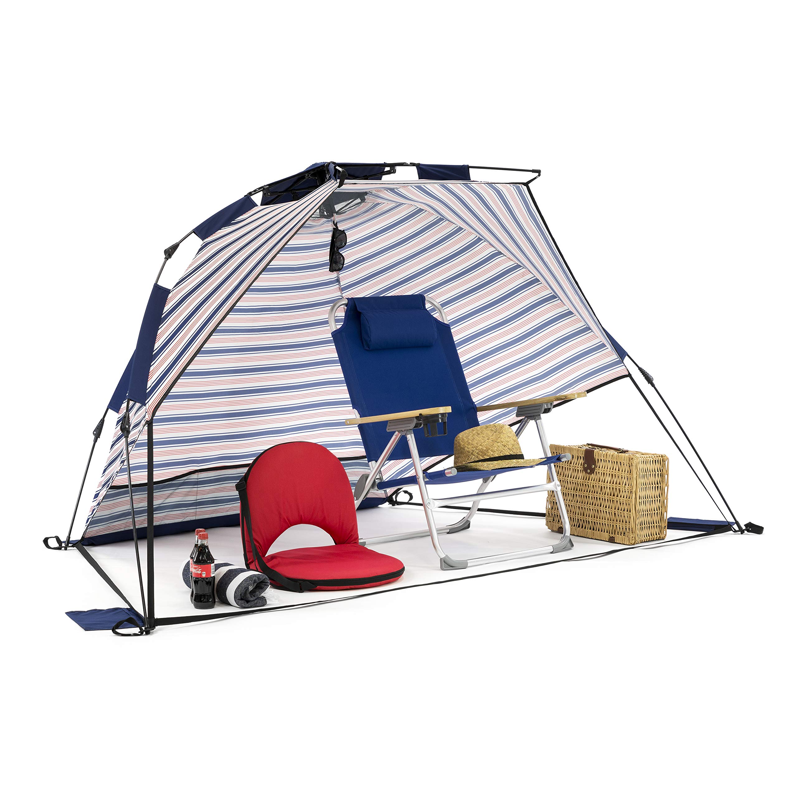 SlumberTrek Adventure 2 Portable Pop Up Open Canopy Outdoor Beach Sun Shelter Tent, Red White and Blue