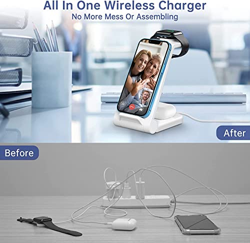 Wireless Charging Station for iPhone Multiple Devices, 3 in 1 Wireless Charger Stand Dock Compatible with Apple Watch Series 7 6 SE 5 4 3 2 & Airpods iPhone 13 12 11 Pro Max/X/Xs Max/8/8 Plus iWatch