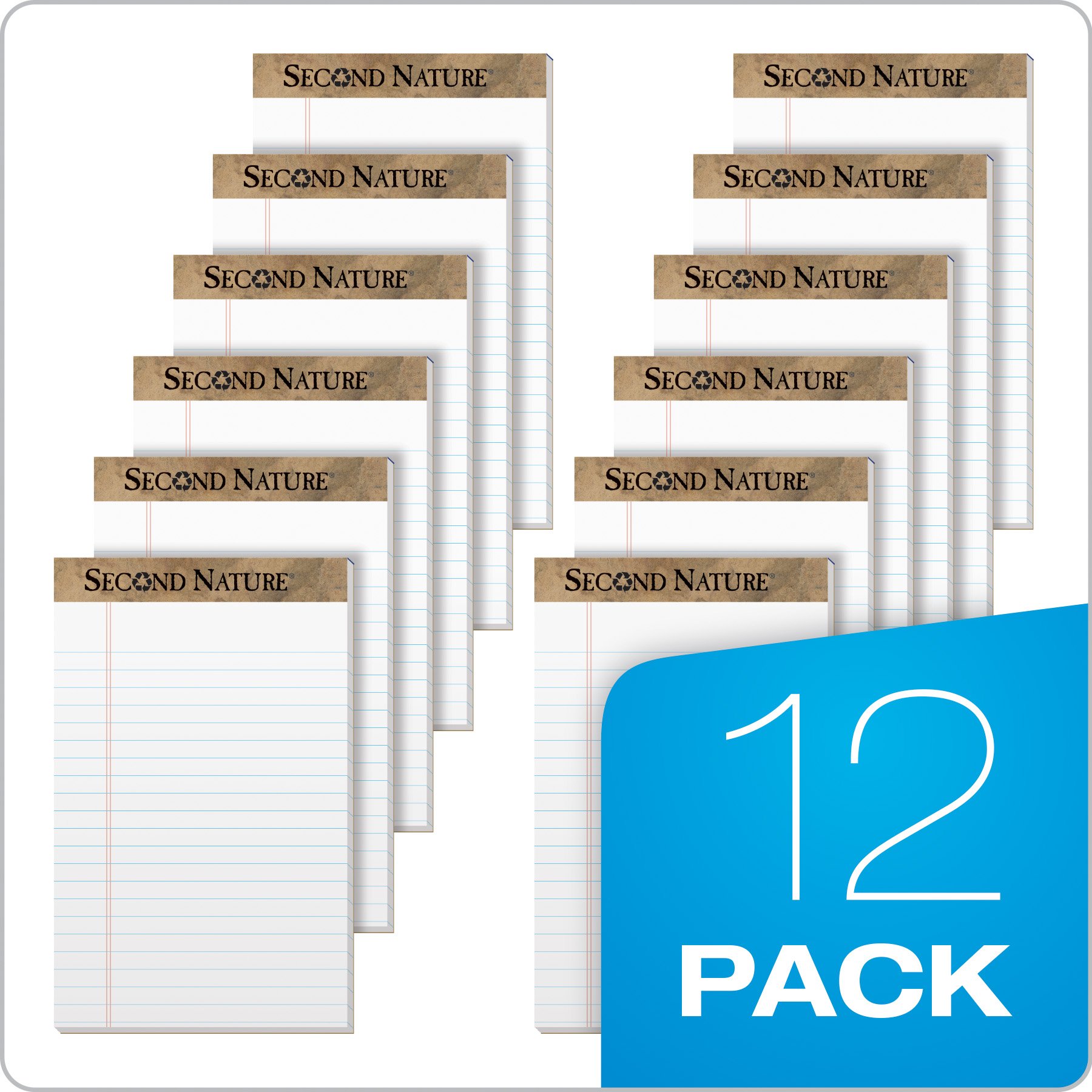 TOPS 74005 Second Nature Recycled Pads, Lgl Rule/Red Margin, 5 x 8, WE, 50 Sheets (Pack of 12)