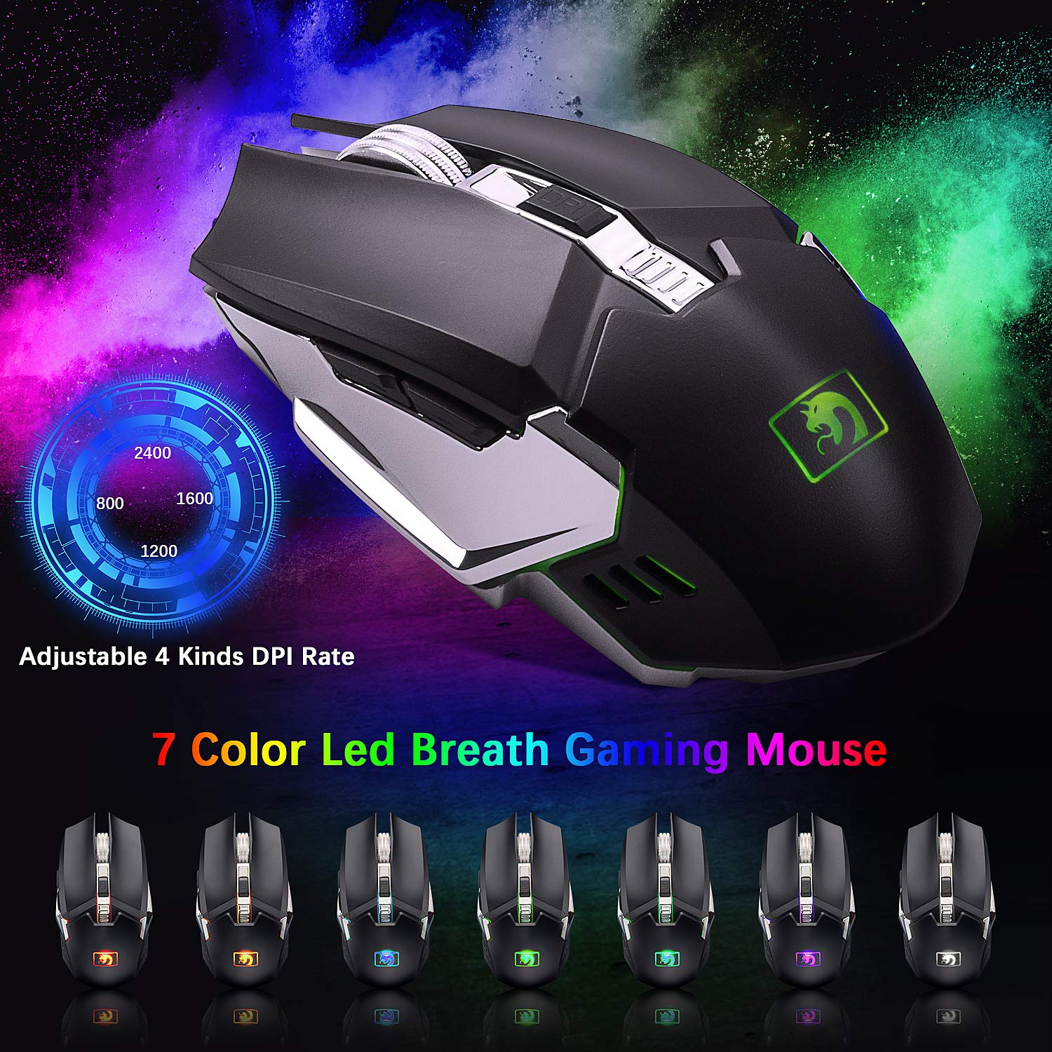 Wireless Gaming Keyboard and Mouse Combo,3 in 1 Rainbow LED Rechargeable Keyboard Mouse with 3800mAh Battery Metal Panel,10 Colors RGB Gaming Mouse Pad (32.5x12x0.15 inch),7 Colors Mute Gaming Mouse