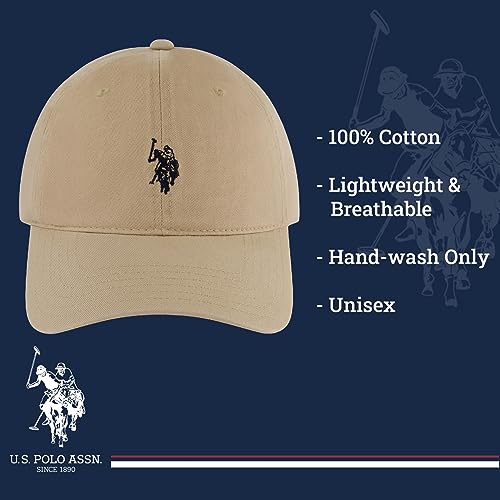 U.S. Polo Assn. mens U.s. Polo Assn. Washed Twill Cotton Adjustable Hat With Pony Logo and Curved Brim Baseball Cap, Khaki, One Size US