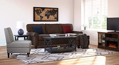 Serta Copenhagen Accent Chair Button Tufted Backrest, Sinuous Spring Seat Cushion, Rubberwood Legs, Upholstery for Living Room, Bedroom and Small Spaces, Polyester Woven Fabric, Modern Gray