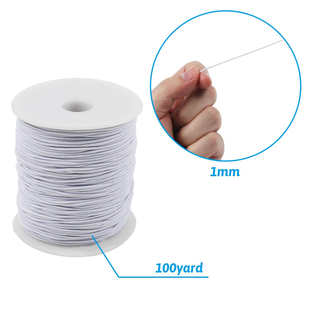 VGOODALL 100 Yards White Elastic String Beading Cord Stretchy String for Bracelets, Necklace, Jewelry Making and Crafts,1MM