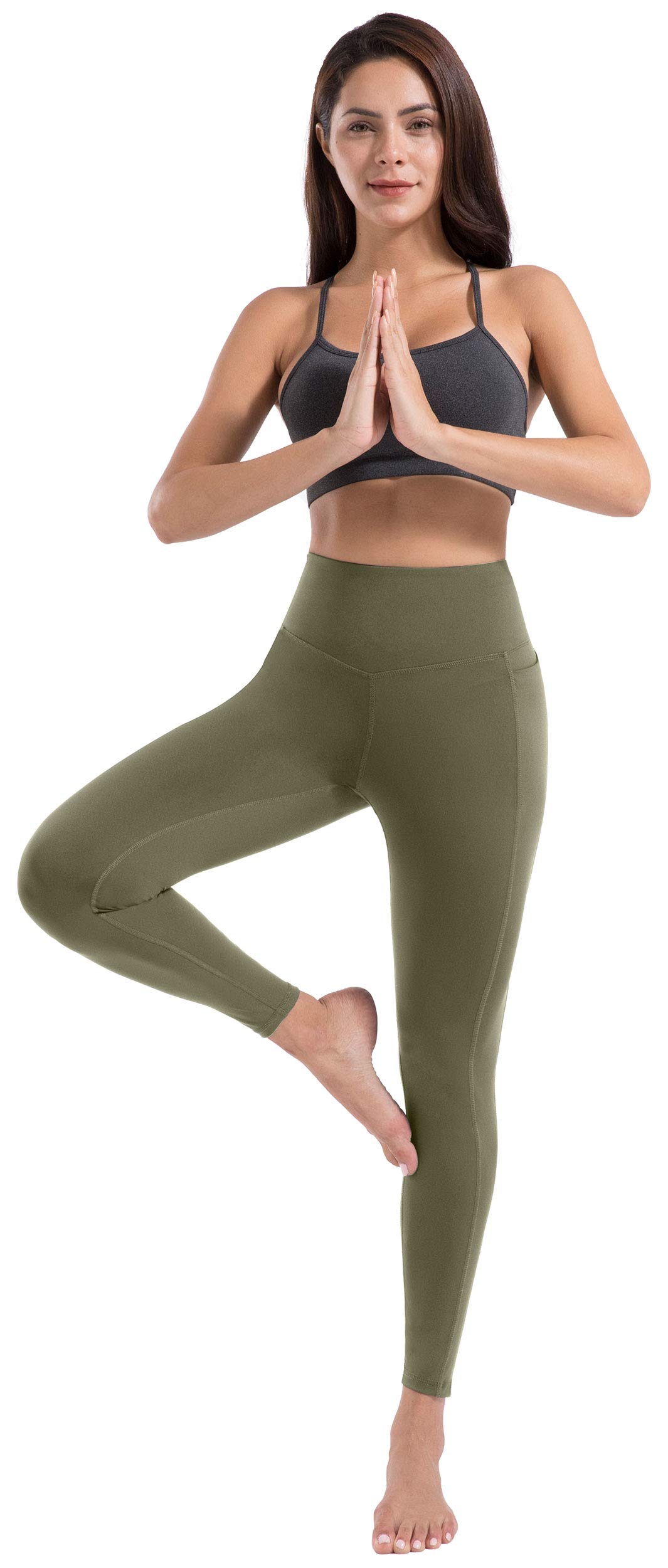 VOEONS Yoga Pants for Women Workout Leggings with Pockets High Waisted Tummy Control Athletic Compression Leggings Army Green,S