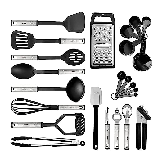 Steel Utensils 24 Pcs Kitchen Utensils Spatula Set Heat Resistant Kitchen Cooking Utensils Cookware Set with Spatula Black (Nylon and Stainless Steel)