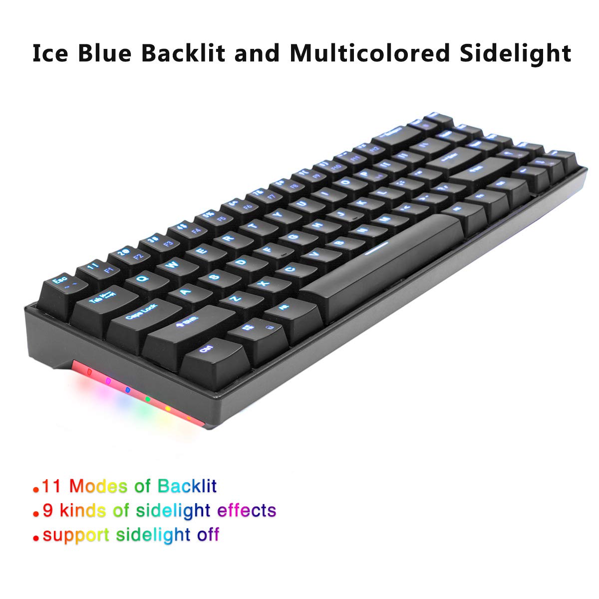 VELOCIFIRE Wireless Mechanical Keyboard, TKL71WS 71-Key Tenkeyless Brown Switches Compact Gaming Keyboard with Ice Blue Backlit for Copywriters, Typists, and Programmers