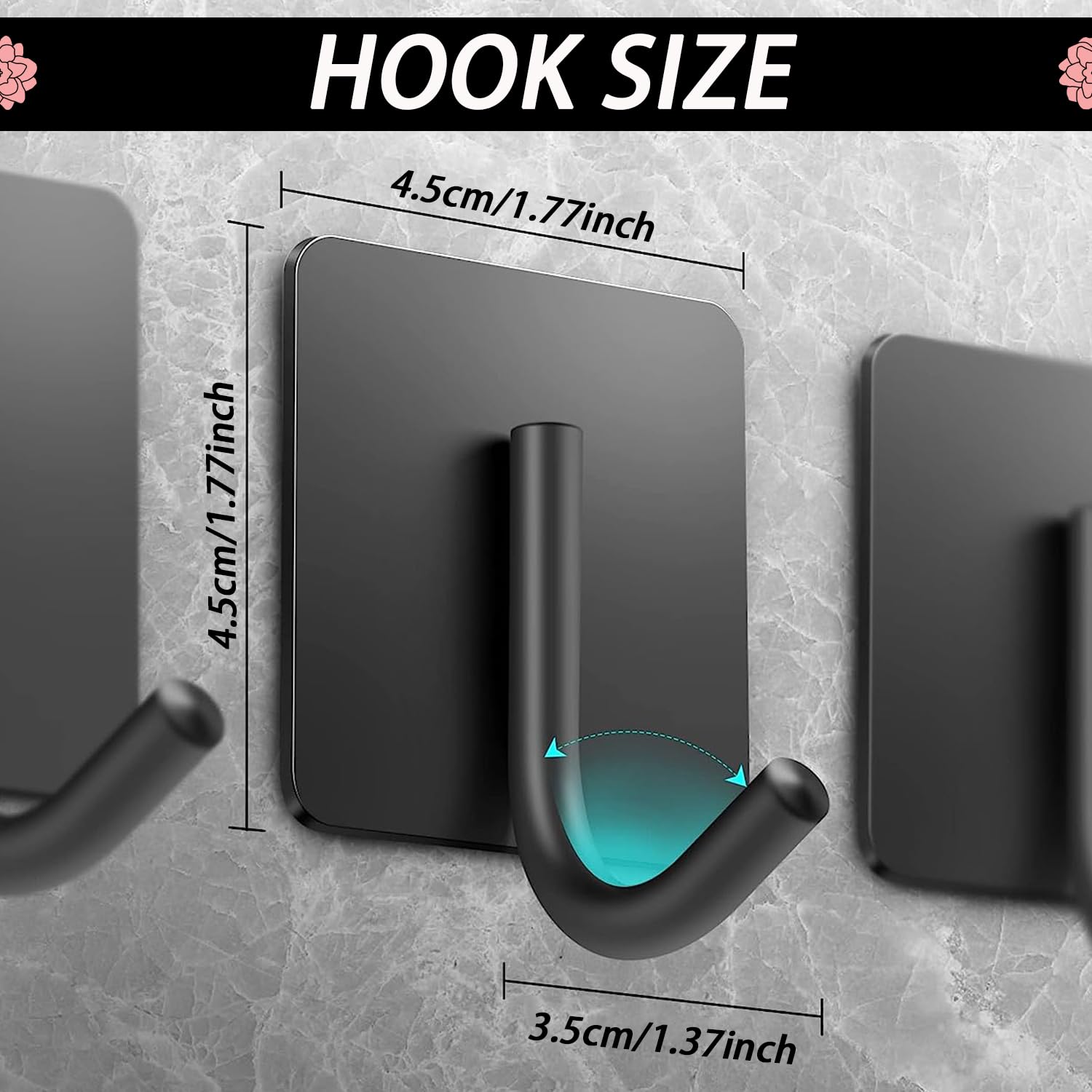 Tiankohelan 4 Pcs Stainless Steel Towel Hooks for Bathroom Kitchen Bedroom Door (Black)
