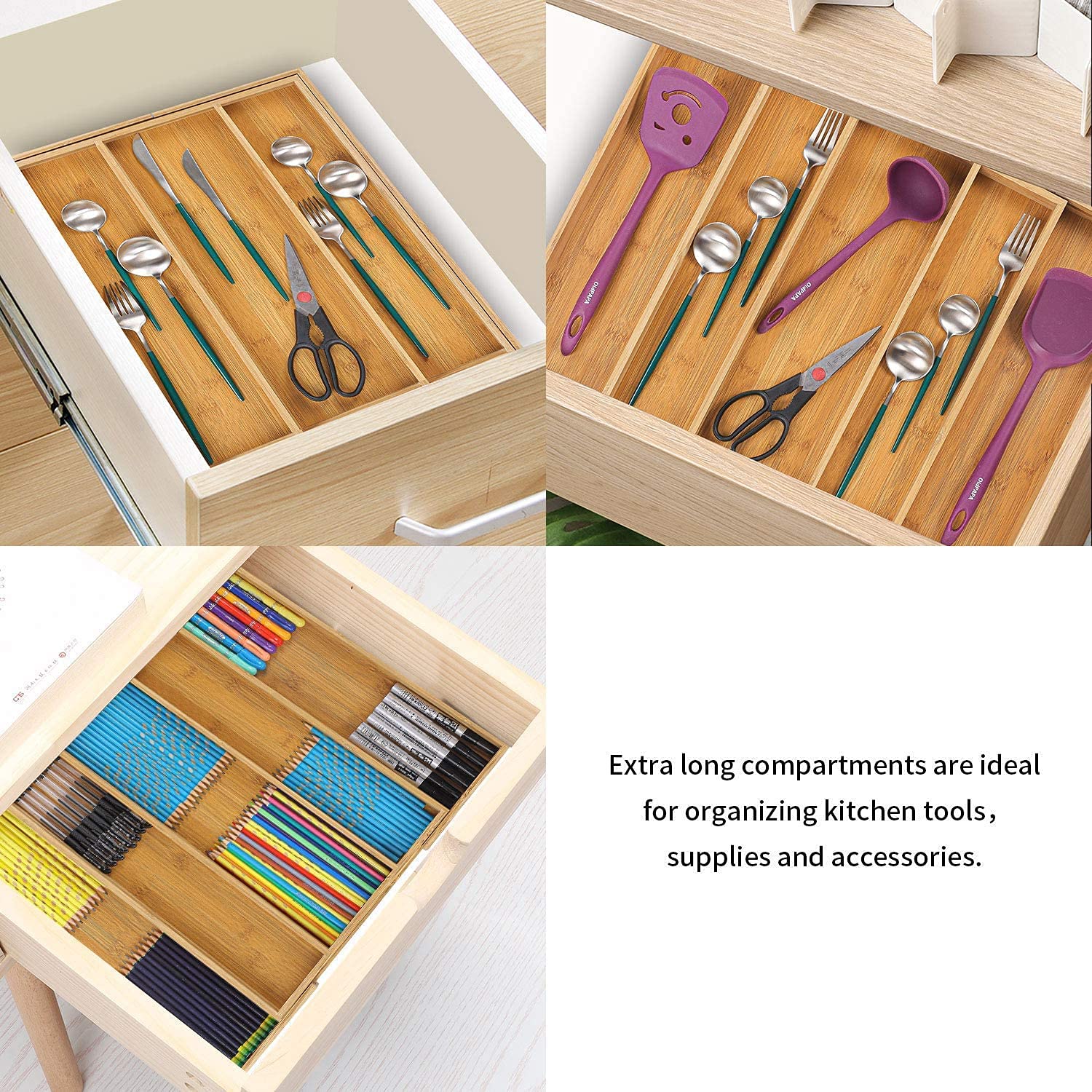 Utoplike 4 pcs Bamboo Kitchen Drawer Dividers and Bamboo Expandable Kitchen Drawer Organizer, Adjustable Utensil Holder Set