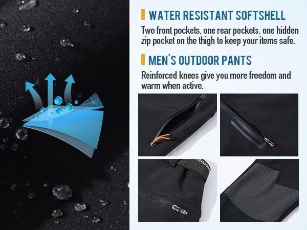 TACVASEN Mens Fleece Pants Outdoor Pants Cold Weather Pants Mens Water Resistant Hiking Pants Warm Pants Tactical Softshell Pants
