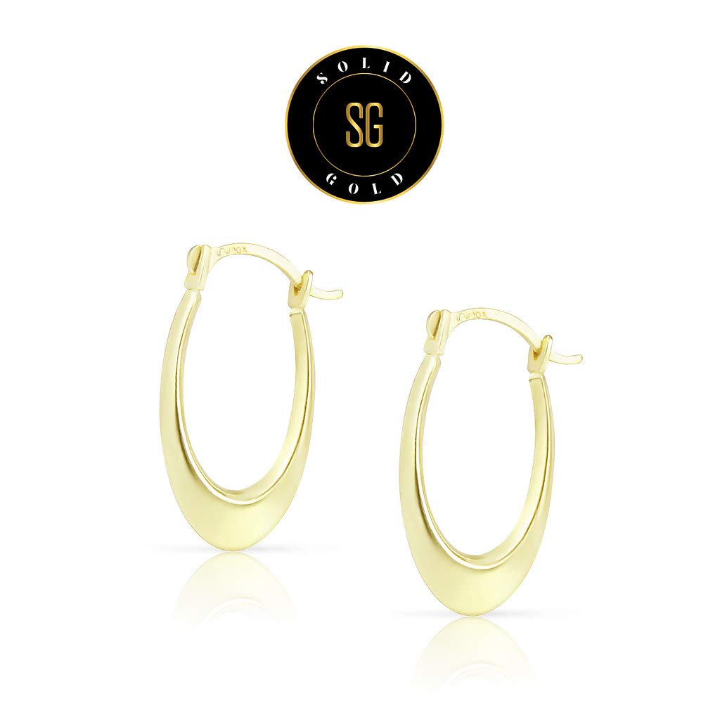 SOLIDGOLD- 10K Yellow Gold Small Oval Polished Click Top Hoop Earrings
