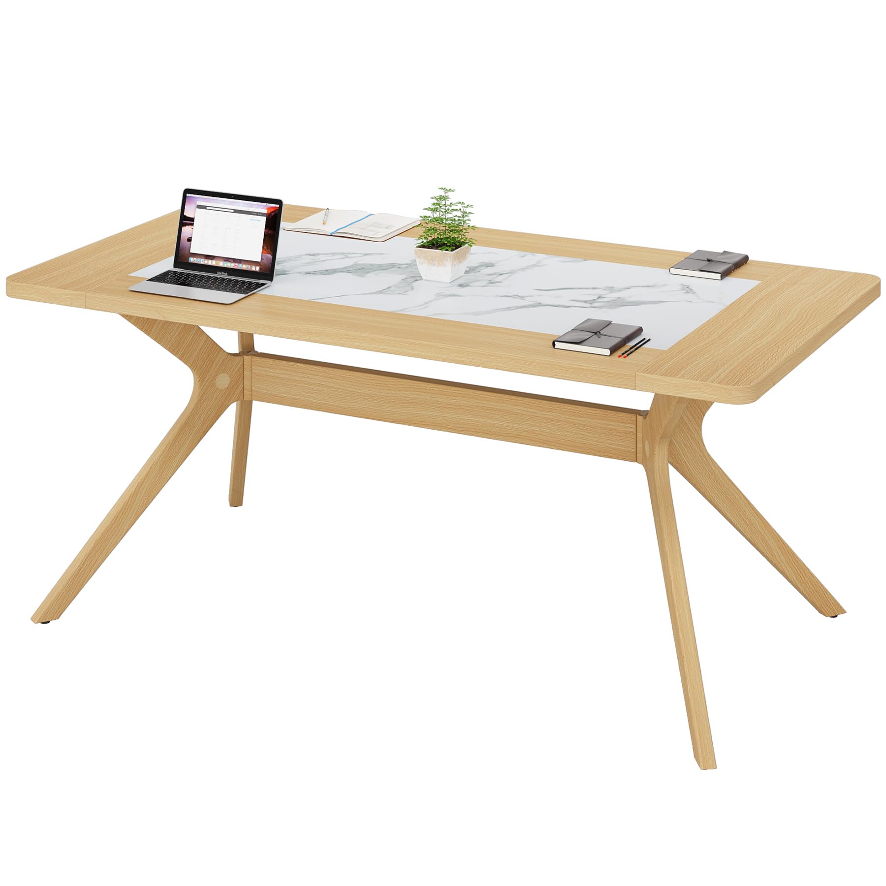 Tribesigns Conference Table, 62.99" L x 35.43" W Large Meeting Table, Modern Rectangular Seminar Table with Solid Wood X-Shape Frame for Office Meeting Conference Room (Oak)