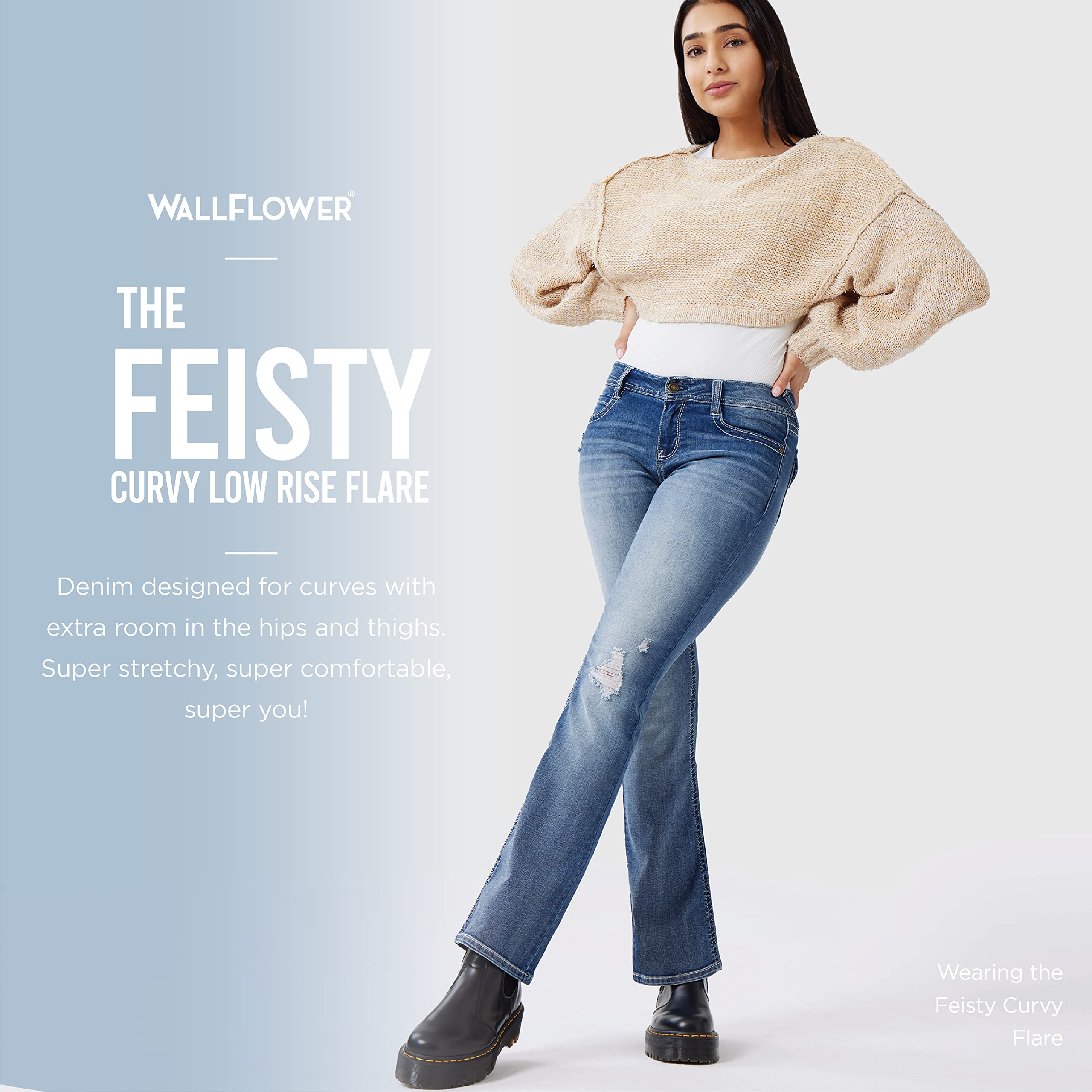WallFlower Women's Feisty Curvy Skinny Low Rise Insta Stretch Juniors Jeans, Ice, 11
