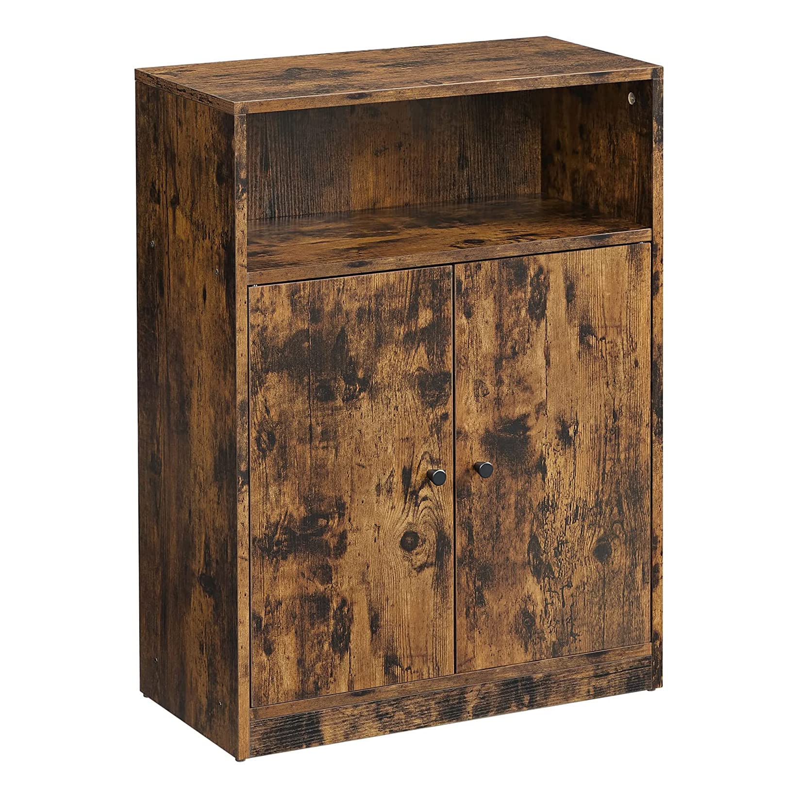 TINKLE WELL Industrial Storage Floor Cabinet, Wood Sideboard with Door and 2-Tier Adjustable Shelf, Organizer for Kitchen, Living Room, Rustic Brown