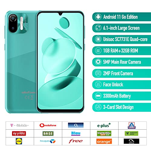 Ulefone Unlocked Smartphone, Note 6 Android Phones Unlocked, 3-Card Slots, 5MP+2MP, 6.1" IPS Full-Screen, 3G Dual SIM Cell Phone Unlocked, 32GB, 3300mAh, Face Recognition, Cheap Phones - Green