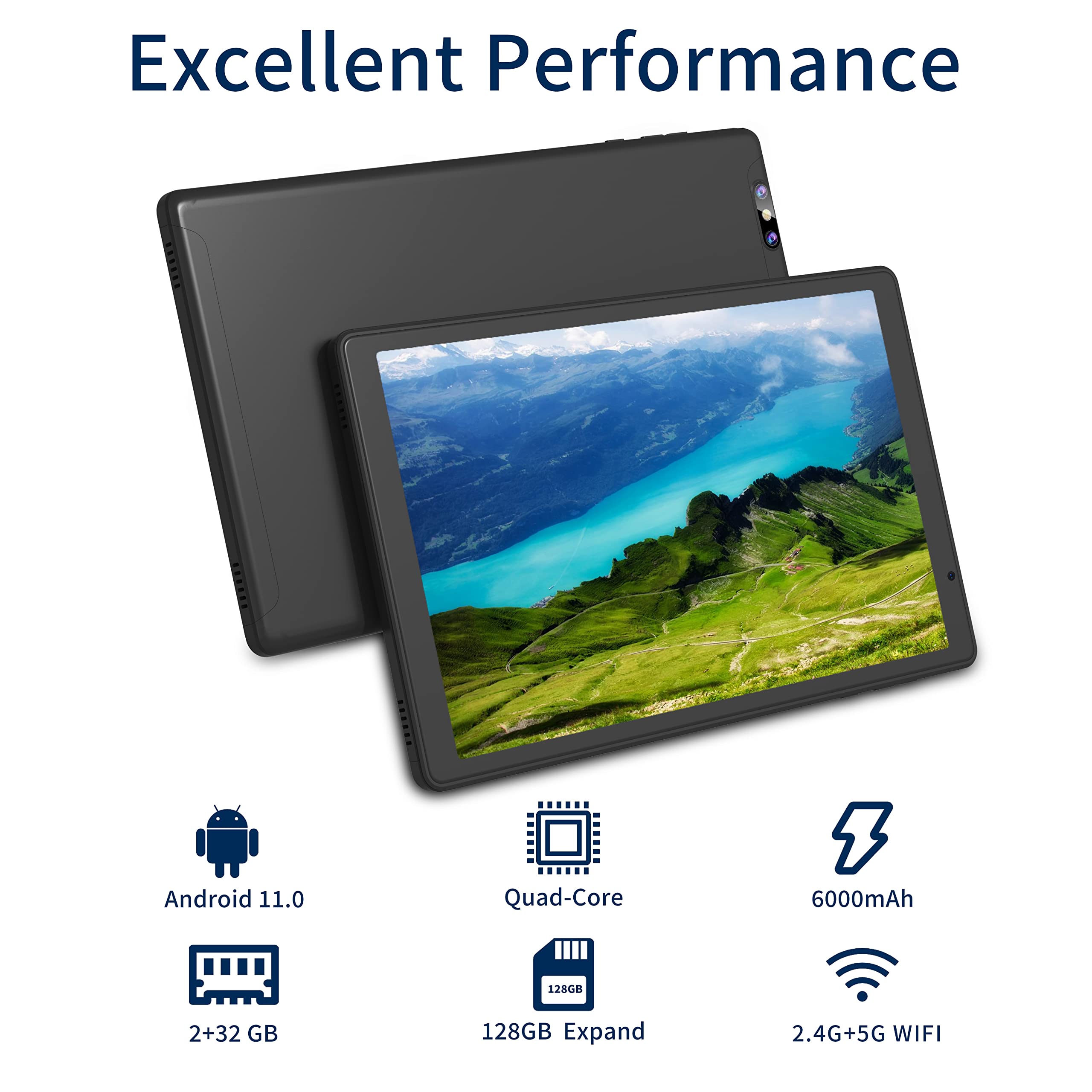 Tibuta Tablet 10 inch Android 11 Tablet, 2GB RAM 32GB ROM, Quad Core Processor,1280 * 800 IPS HD Screen, 5.0MP Front and 8.0 MP Rear Dual Camera Tablet, 5G Wi-Fi Tablet, 6000mAh Battery,Black