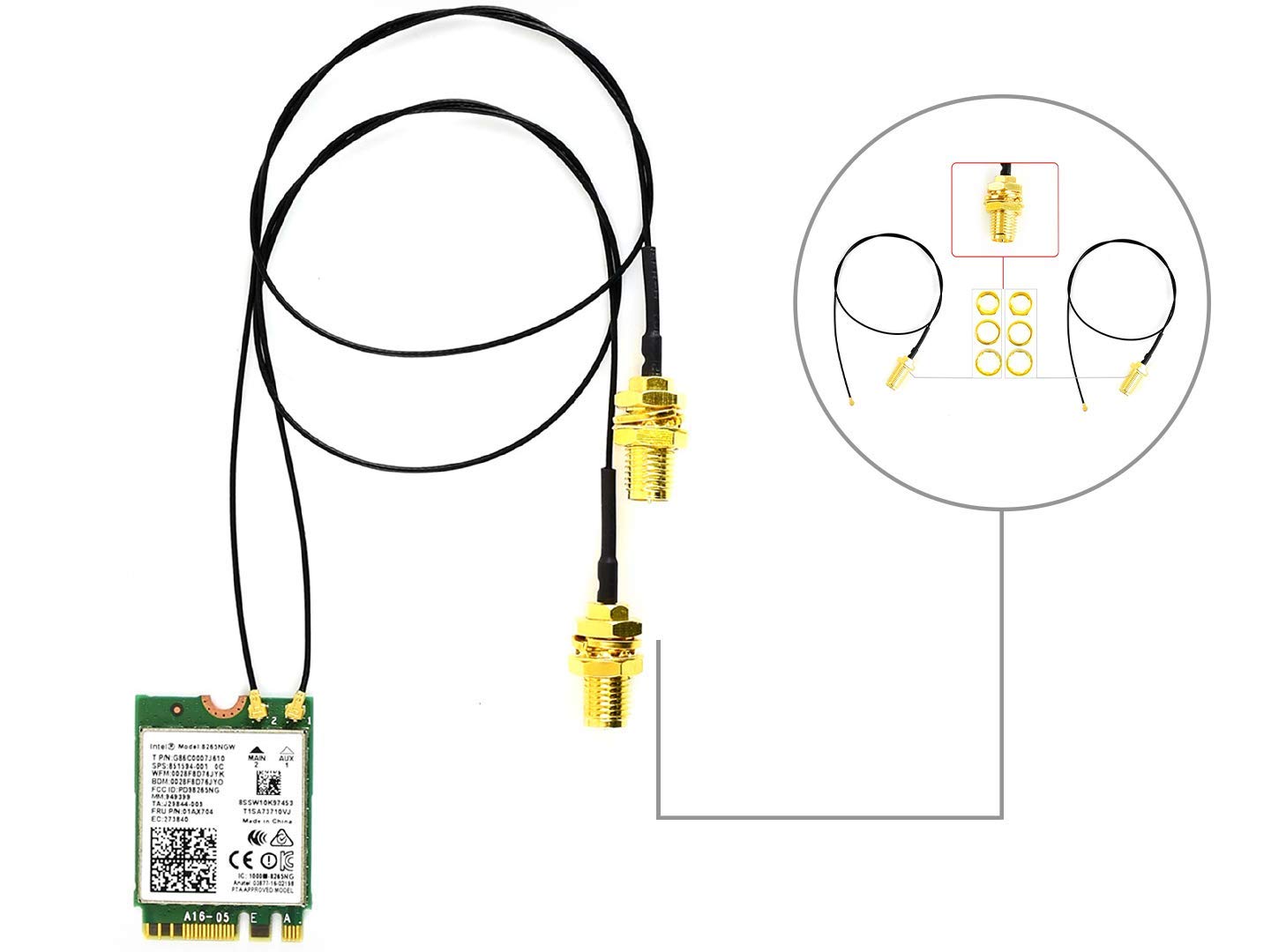 Wireless-AC8265 Dual Mode AC8265 Wireless NIC Module for Jetson Nano Developer Kit M.2 NGFF WiFi Card Support 2.4GHz / 5GHz 300Mbps / 867Mbps Dual Band WiFi and Bluetooth 4.2