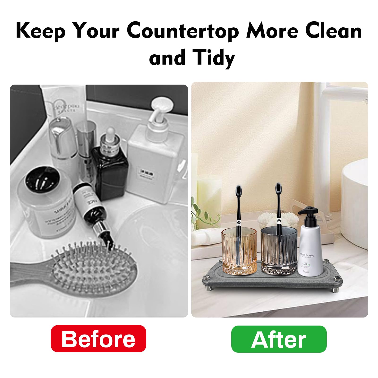 ZGWJ 2PCS Instant Dry Sink Caddy for Kitchen Sink Organizer Fast Drying Stone Sink Tray for Bathroom Diatomaceous Earth Sink Sponge Holder