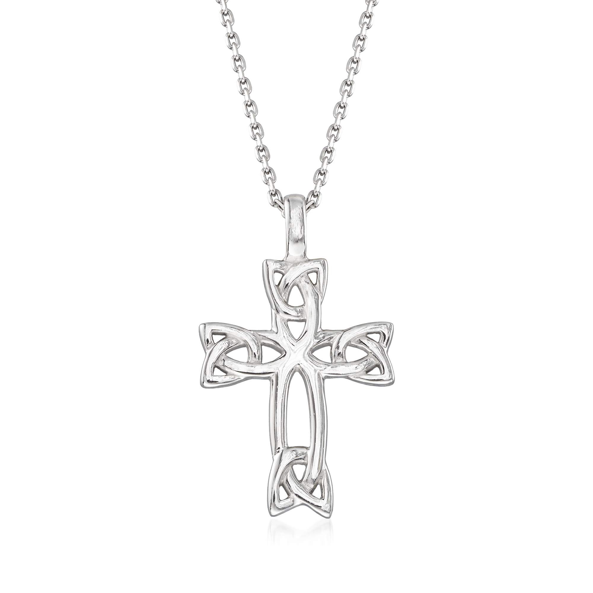 Ross-Simons Sterling Silver Celtic Trinity Knot Cross Pendant Necklace. 18 inches