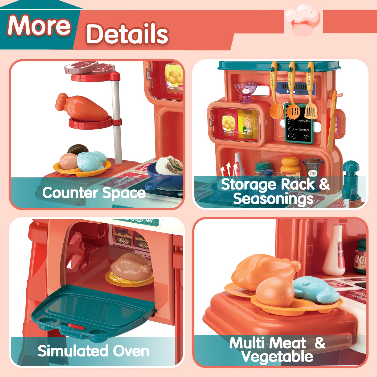 UNIH Kitchen Playset Toy, Play Kitchen for Kids, 54 PCS Kitchen Accessories Set for 3 4 5 Years Old Girls Boys