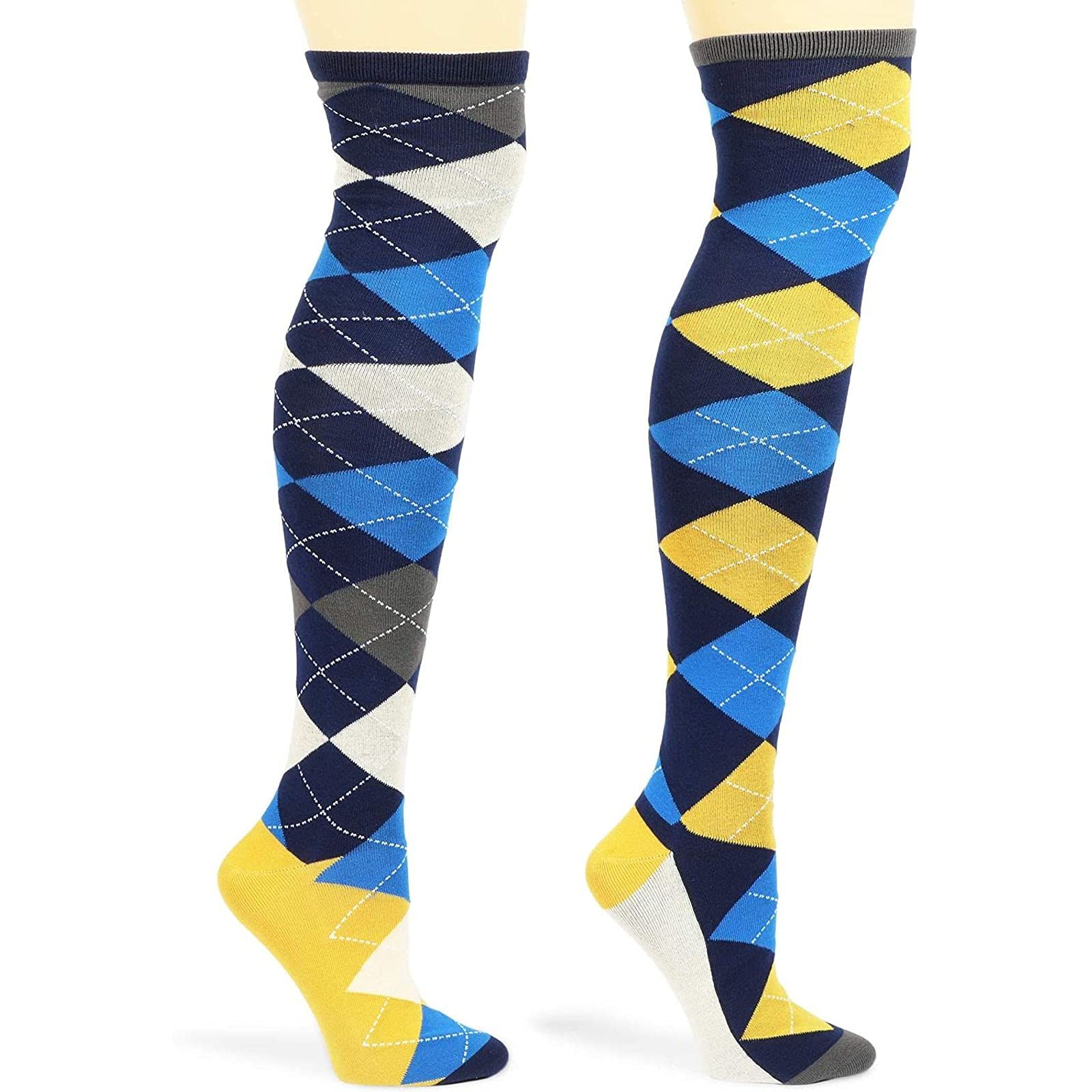 Zodaca Knee High Argyle Golf Socks for Women, 2 Colors (2 Pairs)