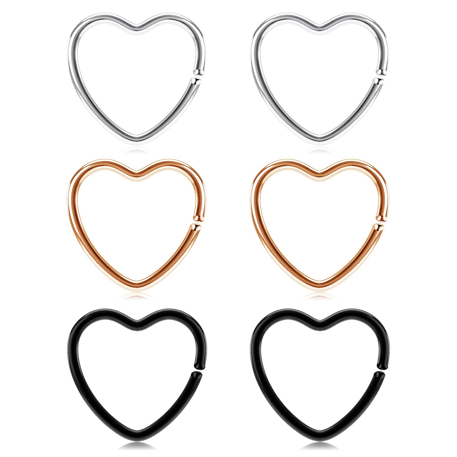 VCMART Daith Rook Snug Tragus Piercing Earrings Stainless Steel 20G Heart-Shaped Ear Cartilage Ring Body Jewelry 3/8in(10mm)