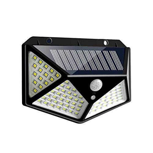 Wasatuo Solar Light Outdoor 100 LED Waterproof Security Wall Night Light with Motion Sensor 270° Wide Angle for Pathway Porch Yard Garage Garden Fence Walkway Driveway (1 Pack)