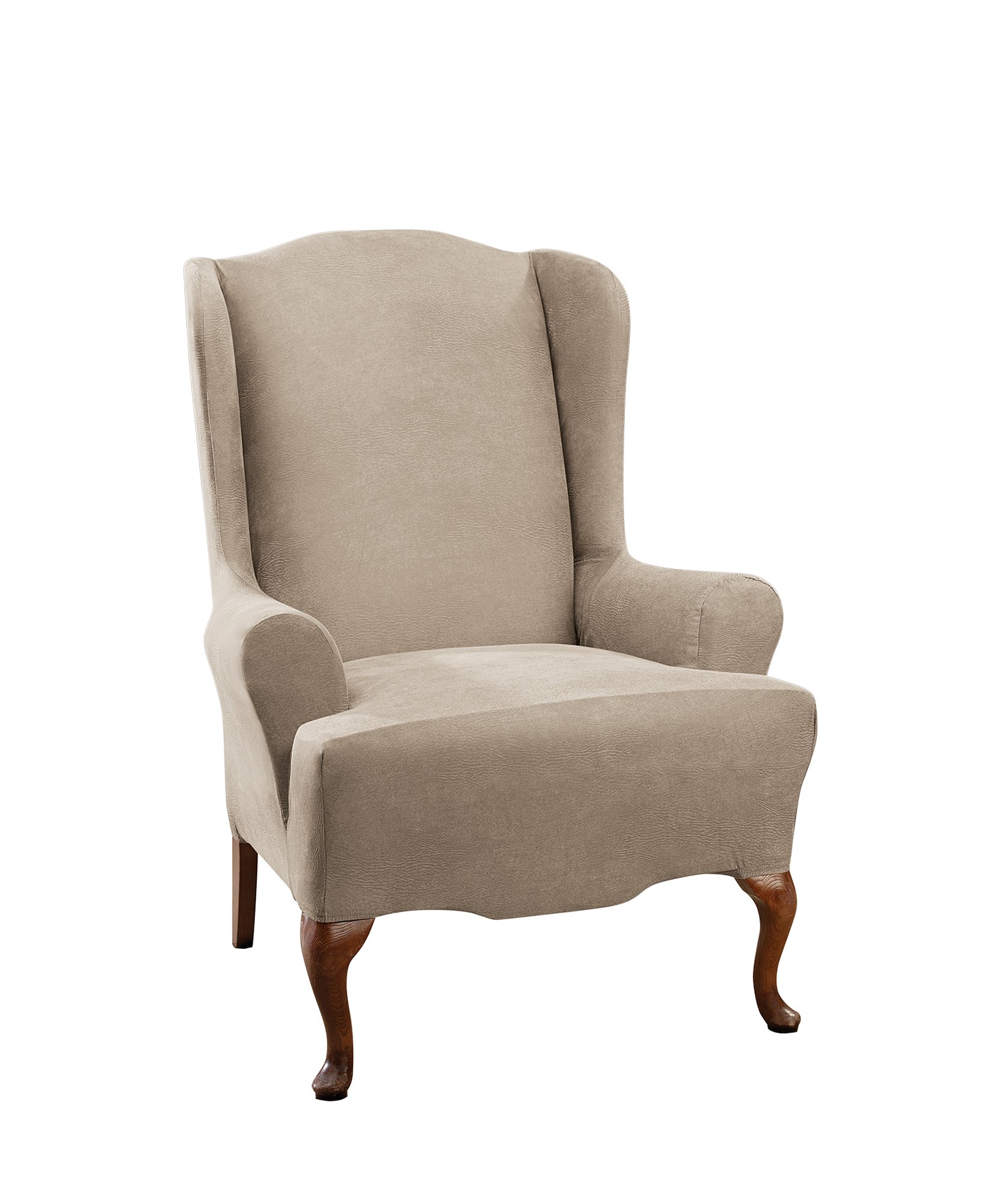 SureFit Ultimate Heavyweight Stretch Faux-Leather Wing Chair Slipcover - Rustic Birch