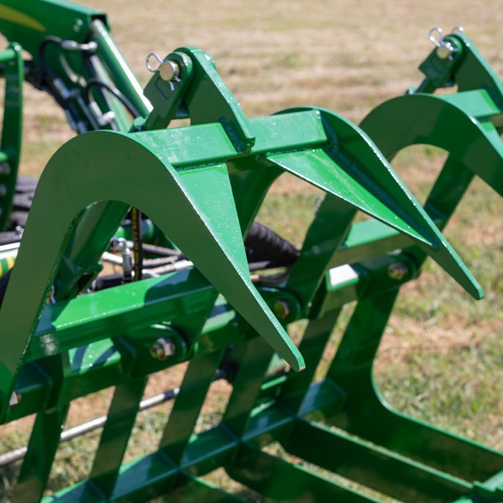 Titan Attachments 48in Economy Grapple Bucket Attachment Fits John Deere Tractors, 3/8in Thick Steel Frame, Hook and Pin Mounting System