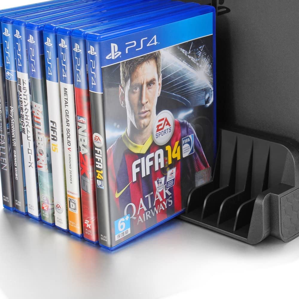 URWOOW Vertical Stand for PS4/PS4 Slim/PS4 Pro - Cooling Fan with PS4 Charger Controller Charging Station with Game Storage (Black)