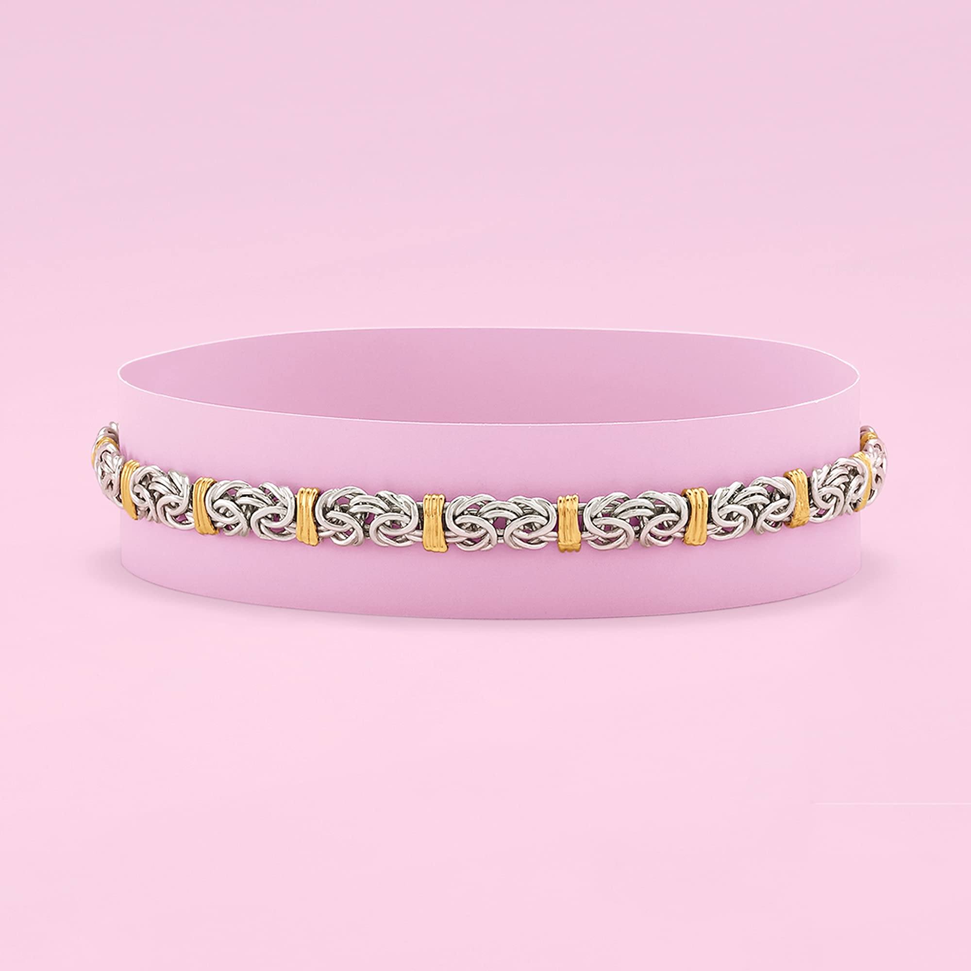 Ross-Simons Sterling Silver Byzantine Bracelet With 14kt Gold Stations. 7 inches