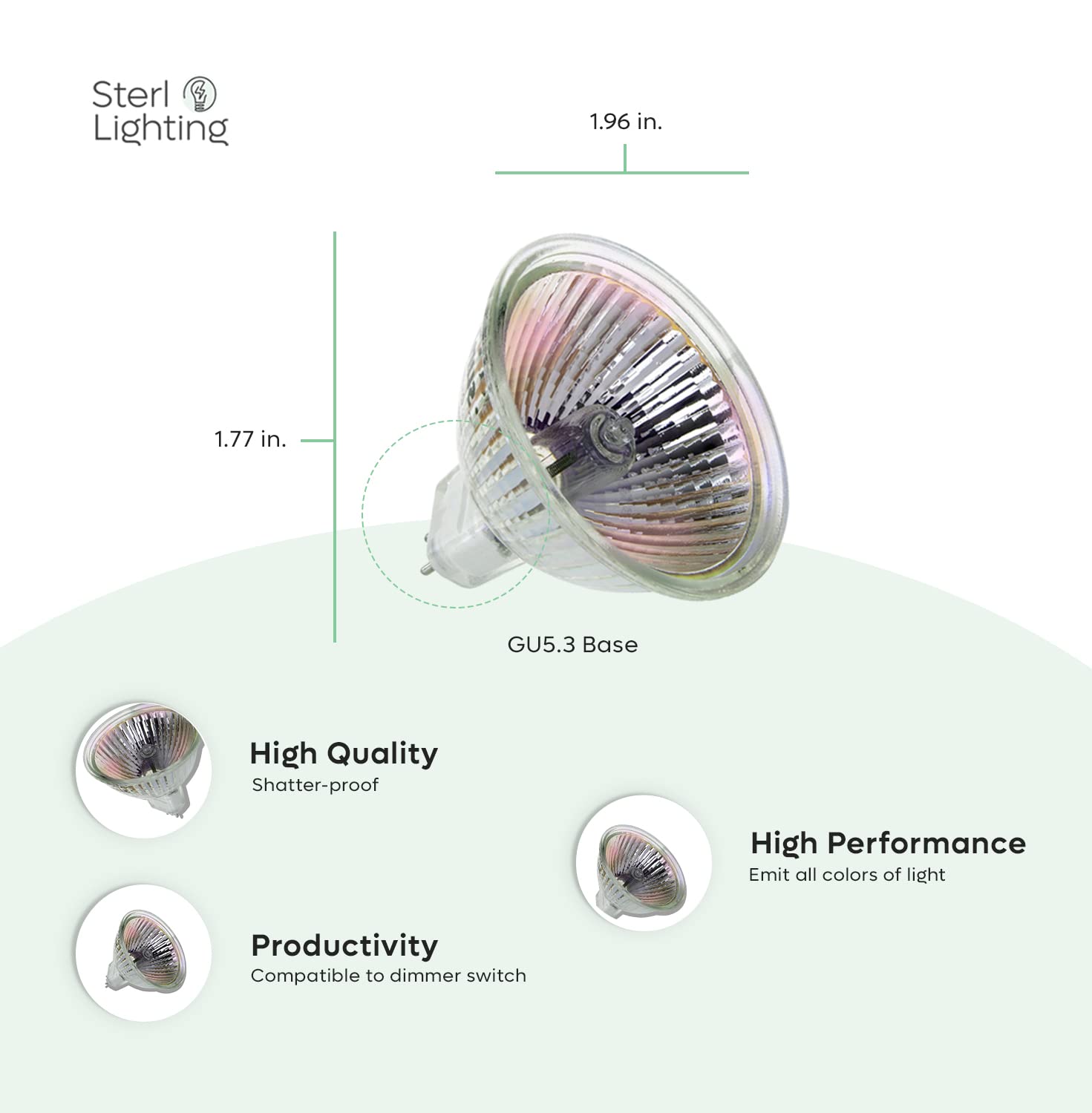 Sterl Lighting - 10 Pack, MR16 Halogen Light Bulb, 20W, 12V, 260LM, 2700K Warm White, Clear, Dimmable, GU5.3 Bi-Pin Base with Lens, for Under Cabinet, Range Hood, Landscape, Indoor Flood Light Lamp