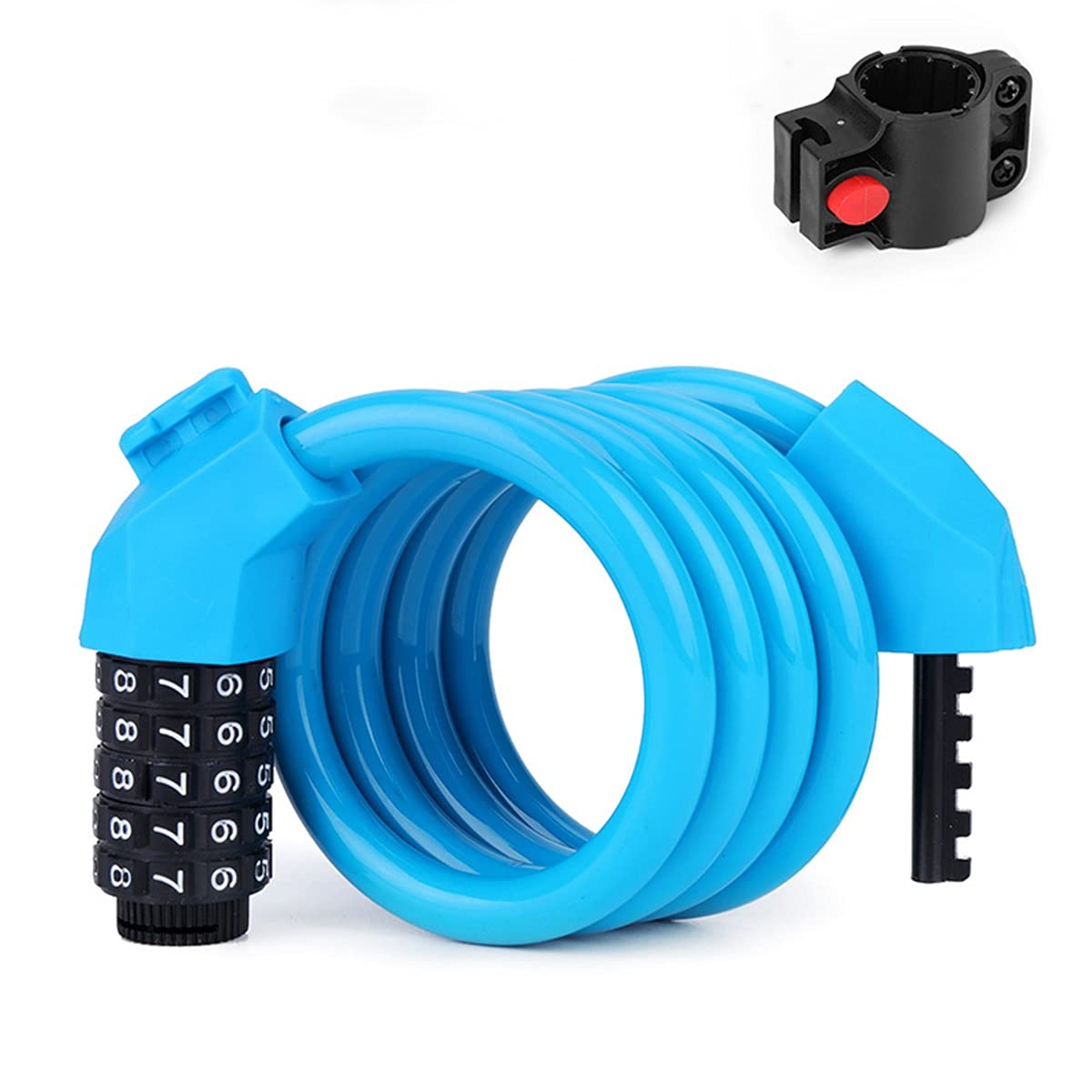 UFFD Bike Lock Cable, High Security 5 Digit Resettable Combination Coiling Bike Chain Lock with Mounting Bracket,Bicycle Cable Lock for Cycling Outdoors。 (Color : Blue)
