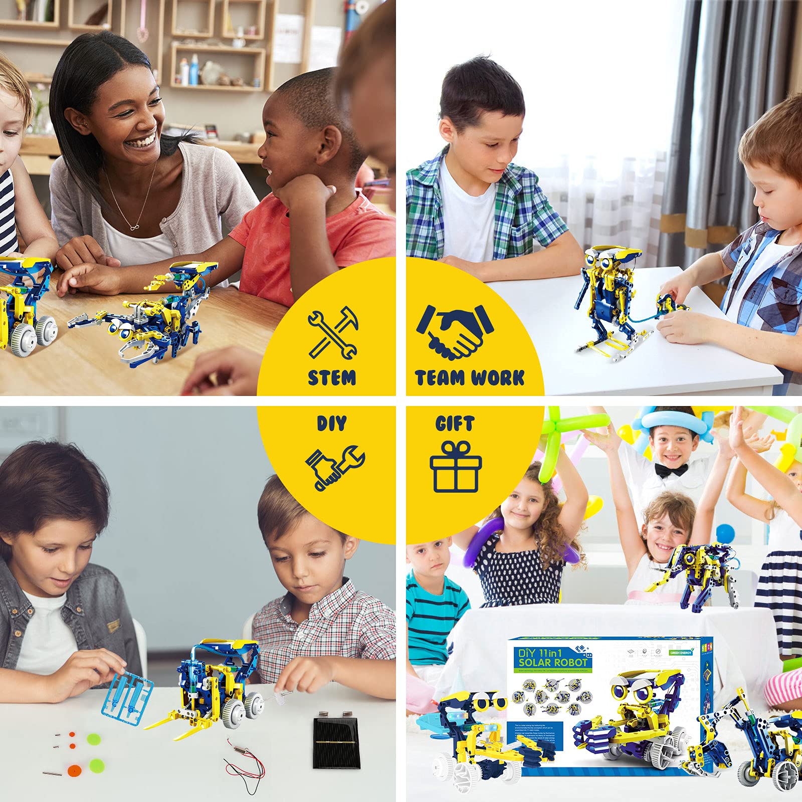 STEM Projects for Kids Ages 8-12, Solor Robot kits with Unique LED Light Educational Building Toys, Science Experiment Kit Gift for Boys 8 9 10 11 12 Years Old