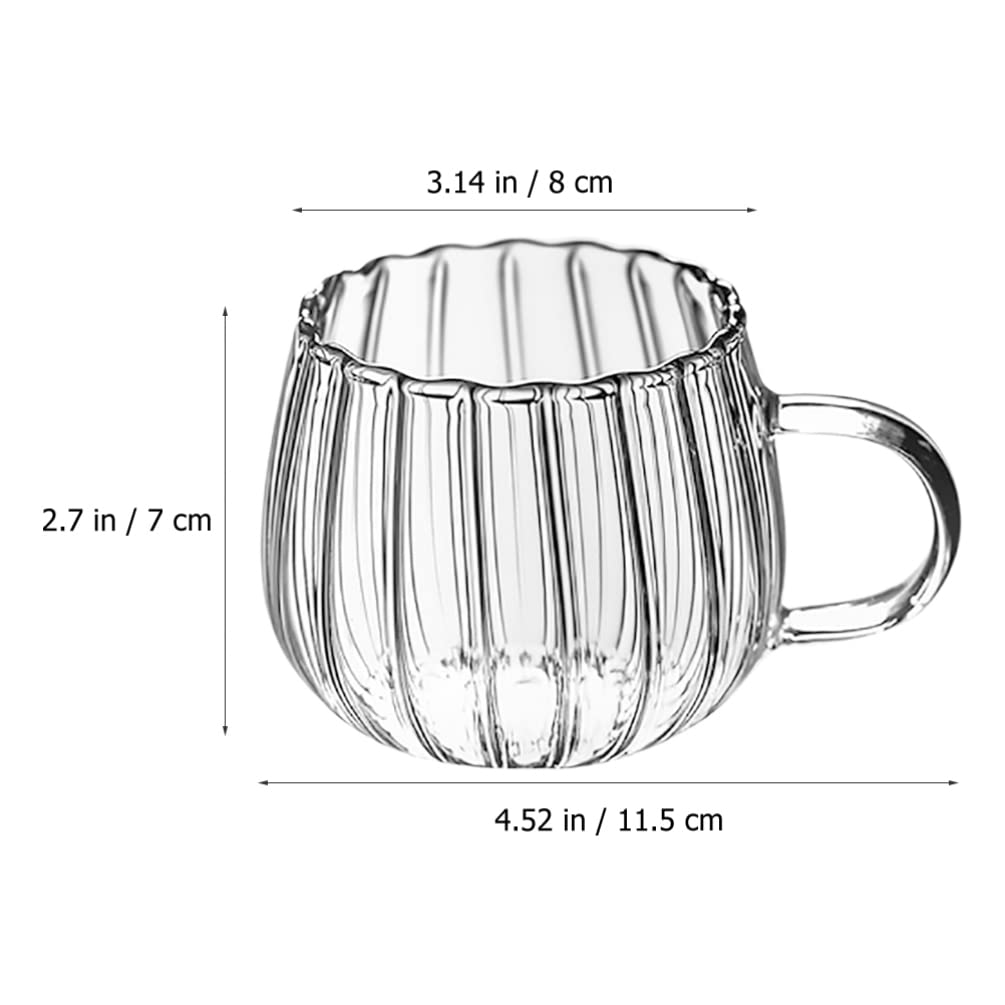 Zerodeko Glass Cups 2pcs Pumpkin Shaped Glass Mugs with Handle, Clear Coffee Mugs, Clear Drinking Cups Beverage Mugs Tea Mugs for Cappuccino, Latte, Espresso (350ml) Office Decor