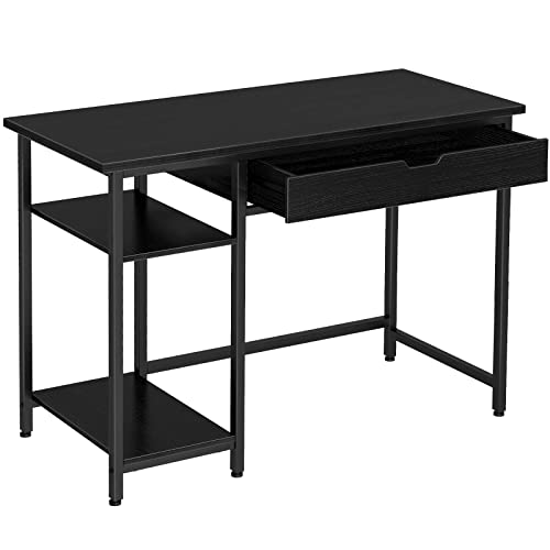 Rolanstar Computer Desk with Shelves and Drawer, 47" Home Office Writing Desk, Laptop Study Table Workstation, Particle Board with Metal Frame, Business Style,Black