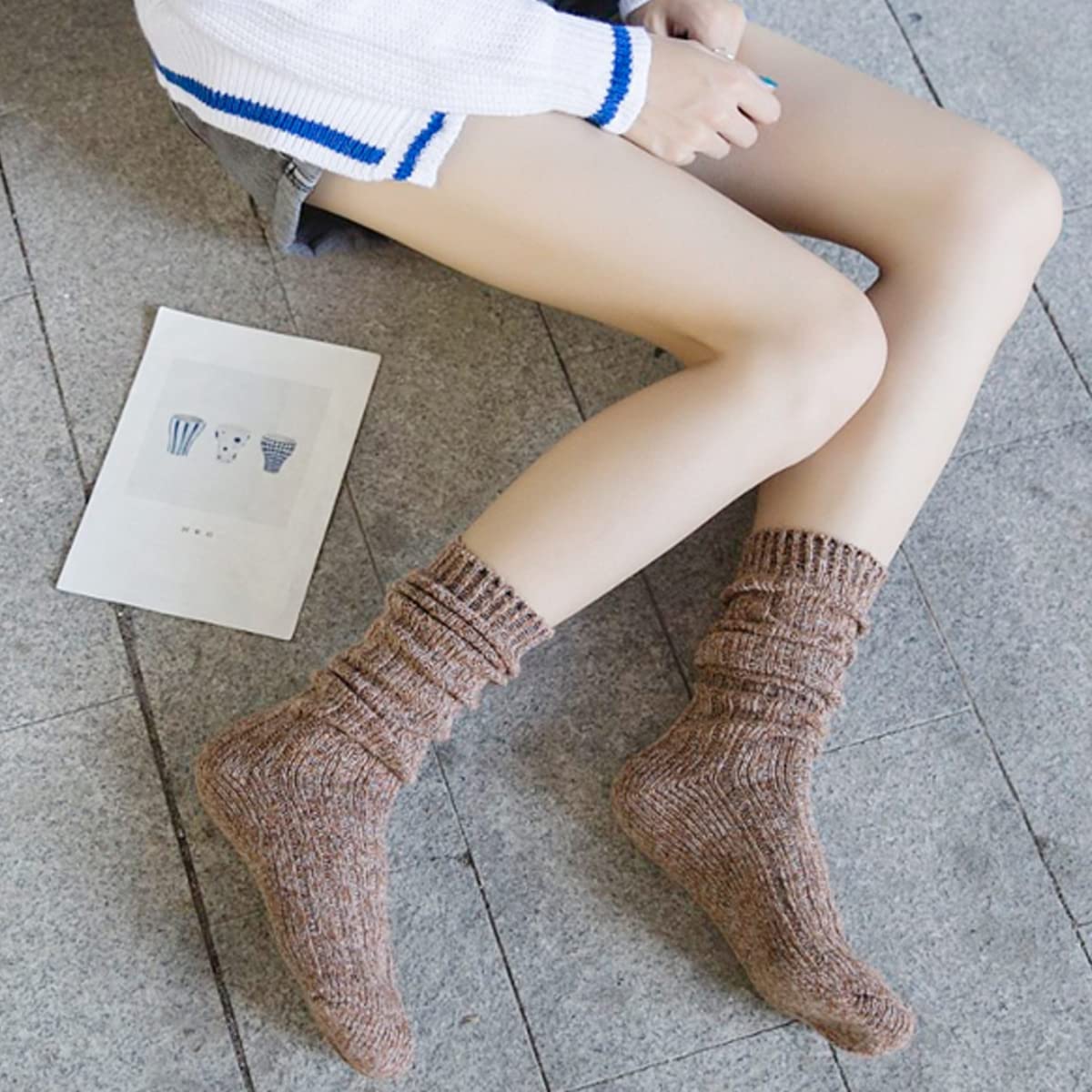TINTAO 3 Pairs Women Winter Wool Cable Knit Crew Knee High Boot Socks,Size 5-11#W919 (Polyester Blend, Color A01)