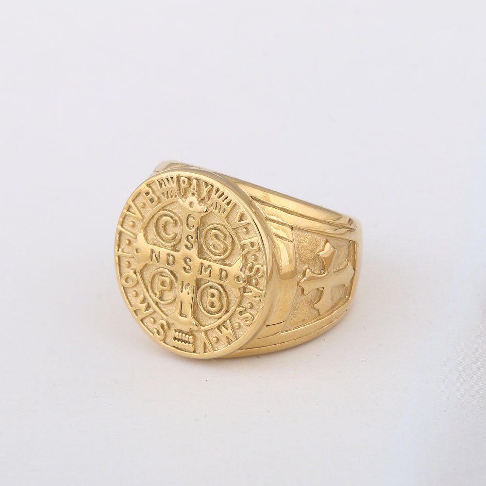 Zovivi Womens Girls Kids St Benedict Stainless Steel Ring Demon Protection Ghost Hunter CSBP