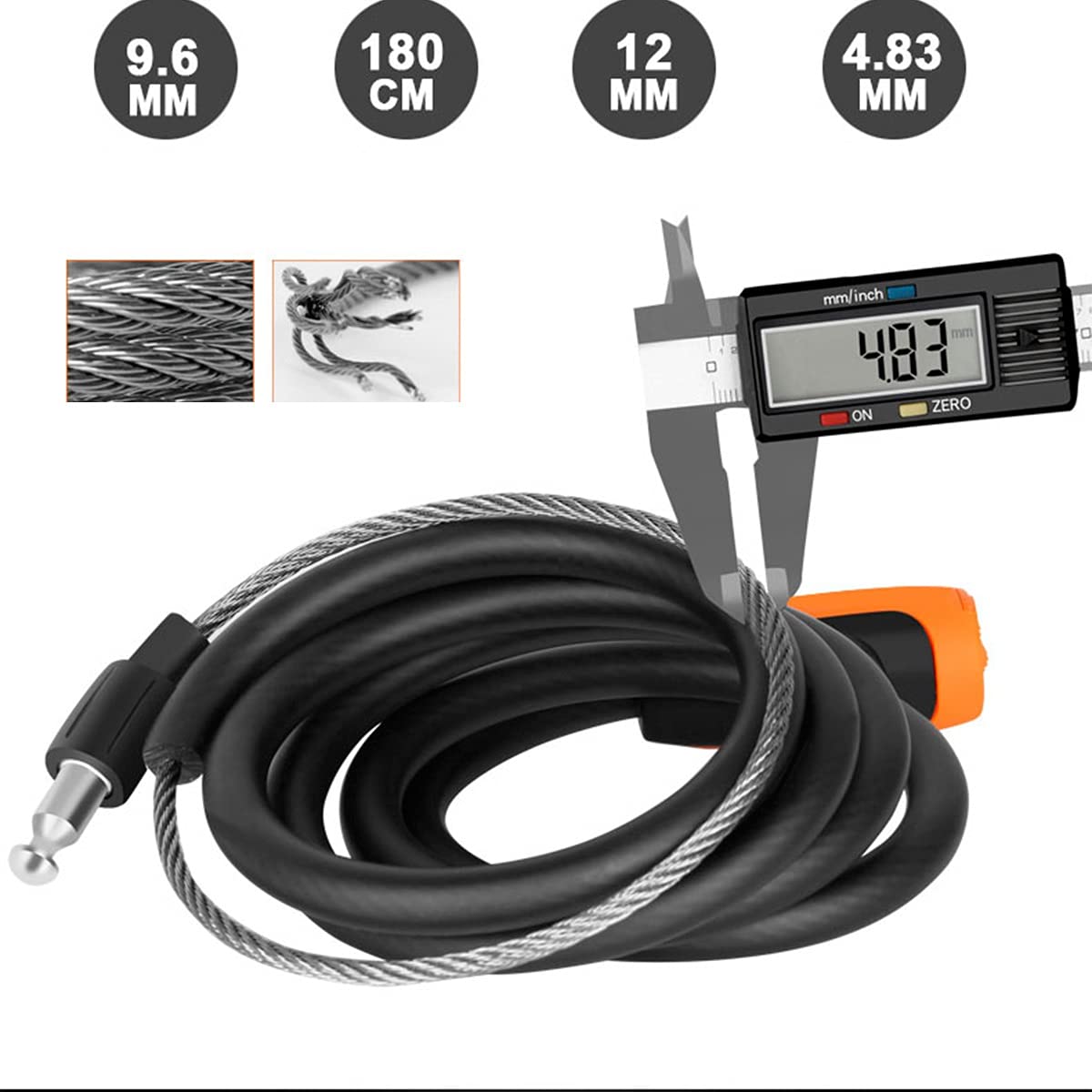 UFFD Bike Lock, Bike Locks Cable Lock Coiled Secure Keys Bike Cable Lock with Mounting Bracket (Color : BlackB, Size : 1.2mx4.83mm)
