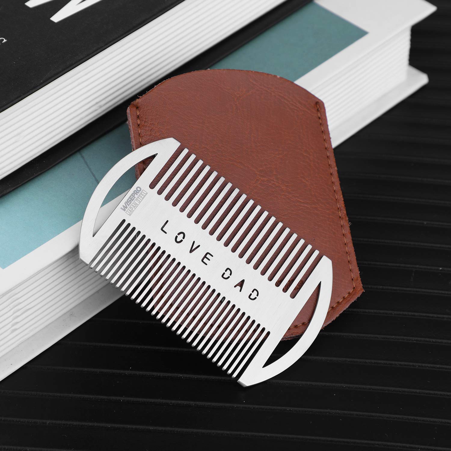 WISEPRO Beard Mustache Comb Fine Toothed Beard Comb Keychain Comb,Suitable For Beard Care Facial Hair Grooming(White Curved Lettering)