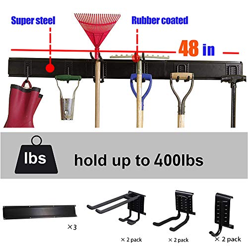 Ultrawall 22 PCS Tool Storage Rack, 112 Inches Adjustable Garage Organization Wall Mounted Storage System with 15 Hooks, Heavy Duty Steel Garden Tool Organizer Wall Holders