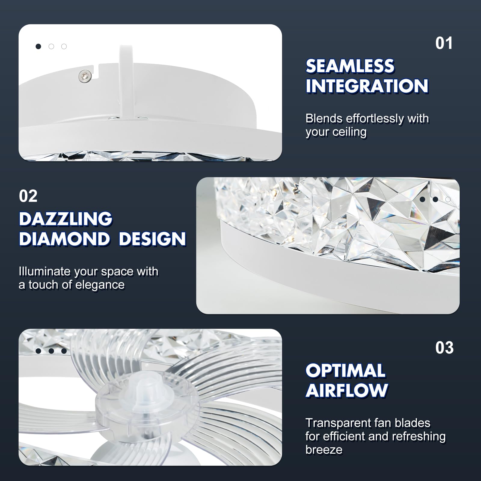 Tivleed Low Profile Ceiling Fan with Lights, 20" Semi Flush LED Fans Light, Remote & Smart APP Control, 360° Rotatable, Modern, 3 Colors Dimmable, for Bedroom Kitchen Living Room, White