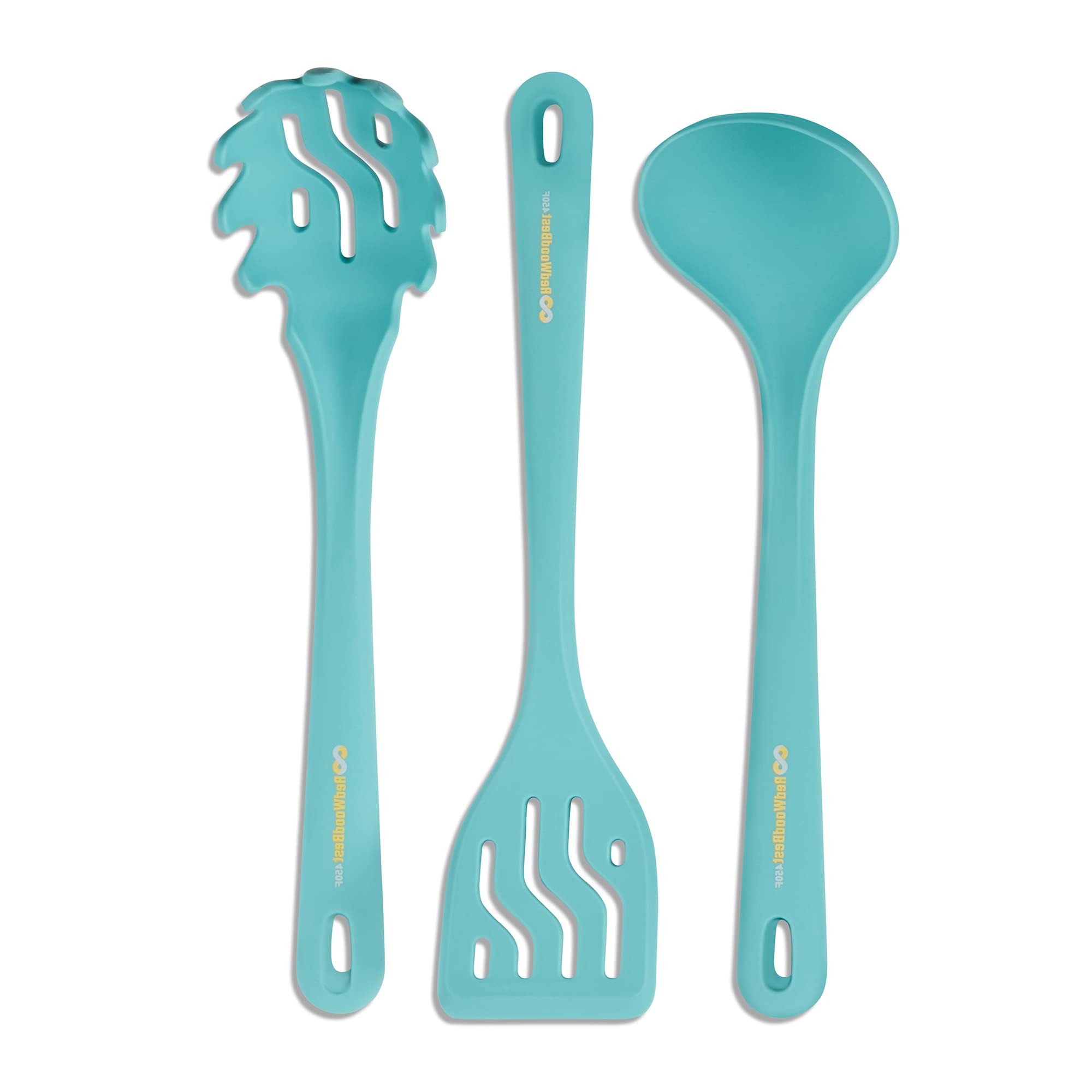 RedWoodBest Silicone Cooking Utensils Set - Make Warm Home-cooked Pasta with Our Silicone Utensils - BPA-Free Silicone Pasta Fork Laddle Turner 3pc Set - Safe for Teflon (Teal Color)